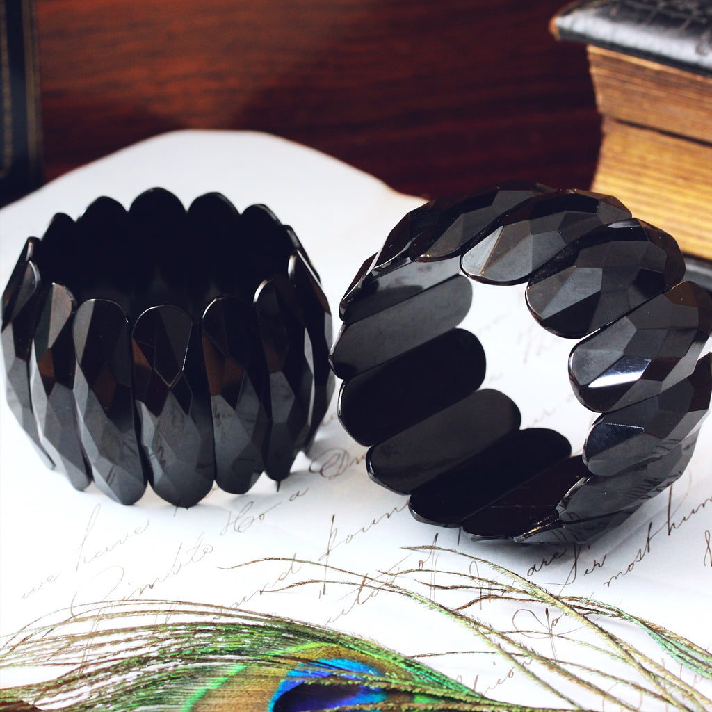 Fabulous Matching Pair of Whitby Jet Cuff Bracelets – Fetheray