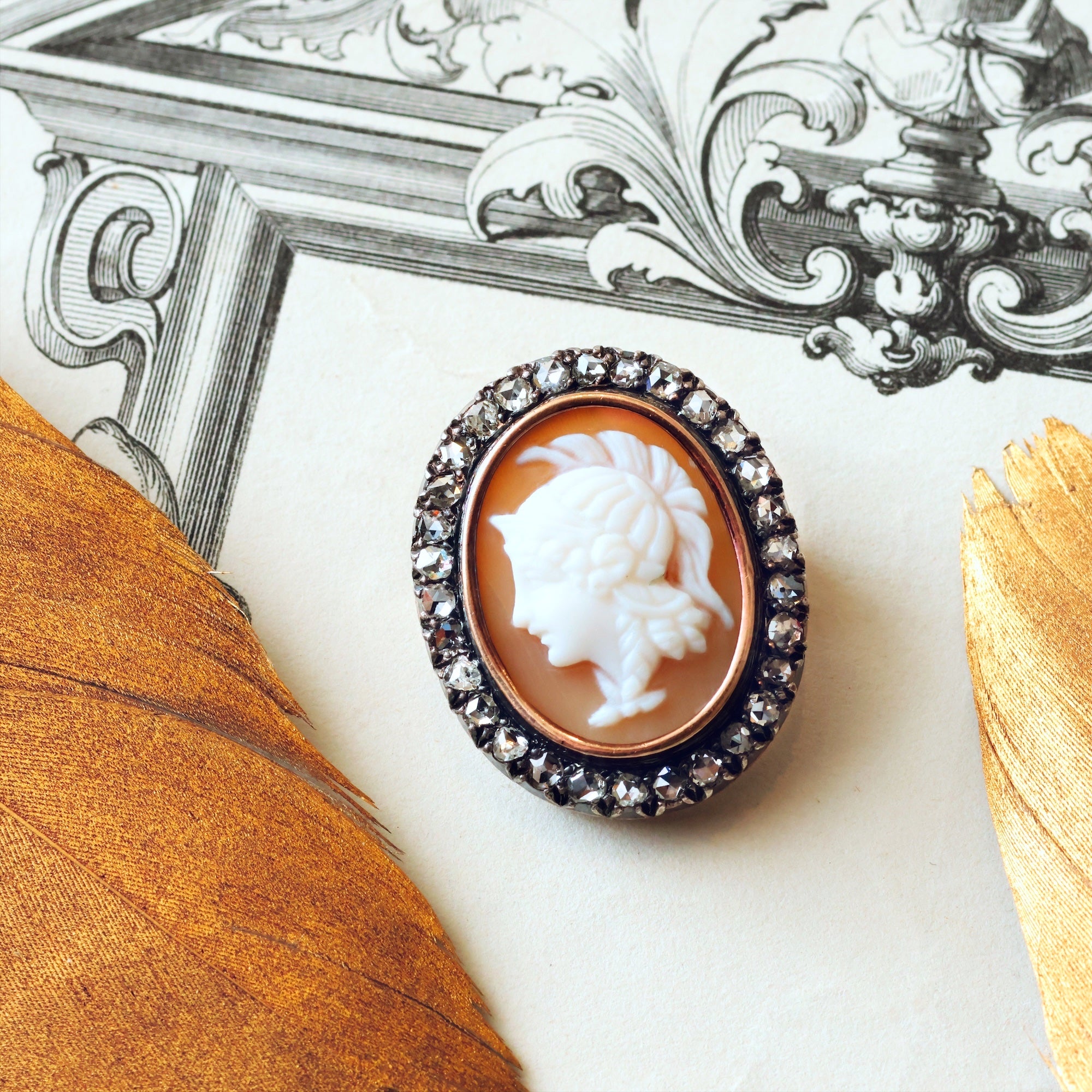 Antique Victorian Goddess Athena Shell Cameo & Diamond Brooch – Fetheray