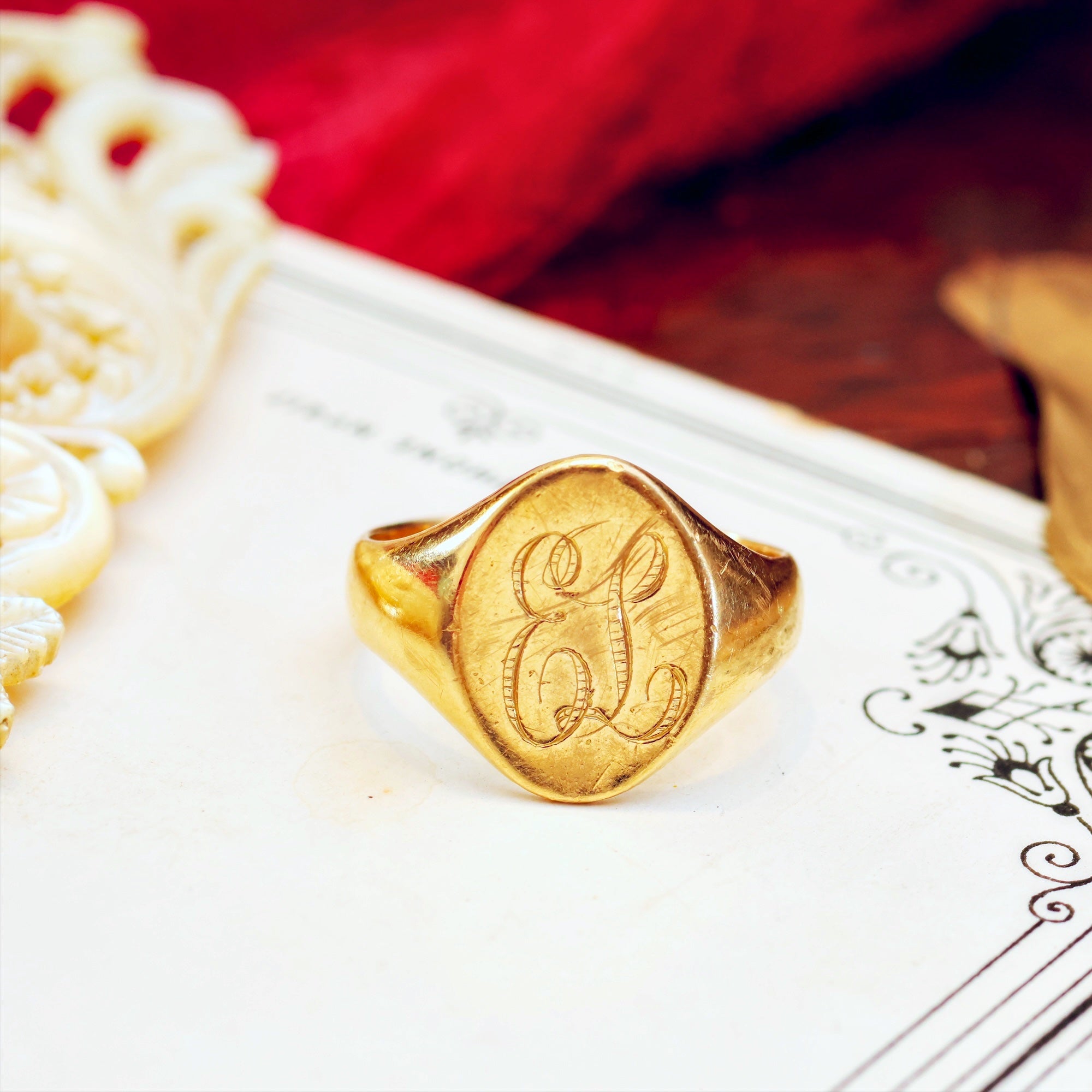 Antique 18ct Gold Hand Engraved 'EL' Signet Ring – Fetheray
