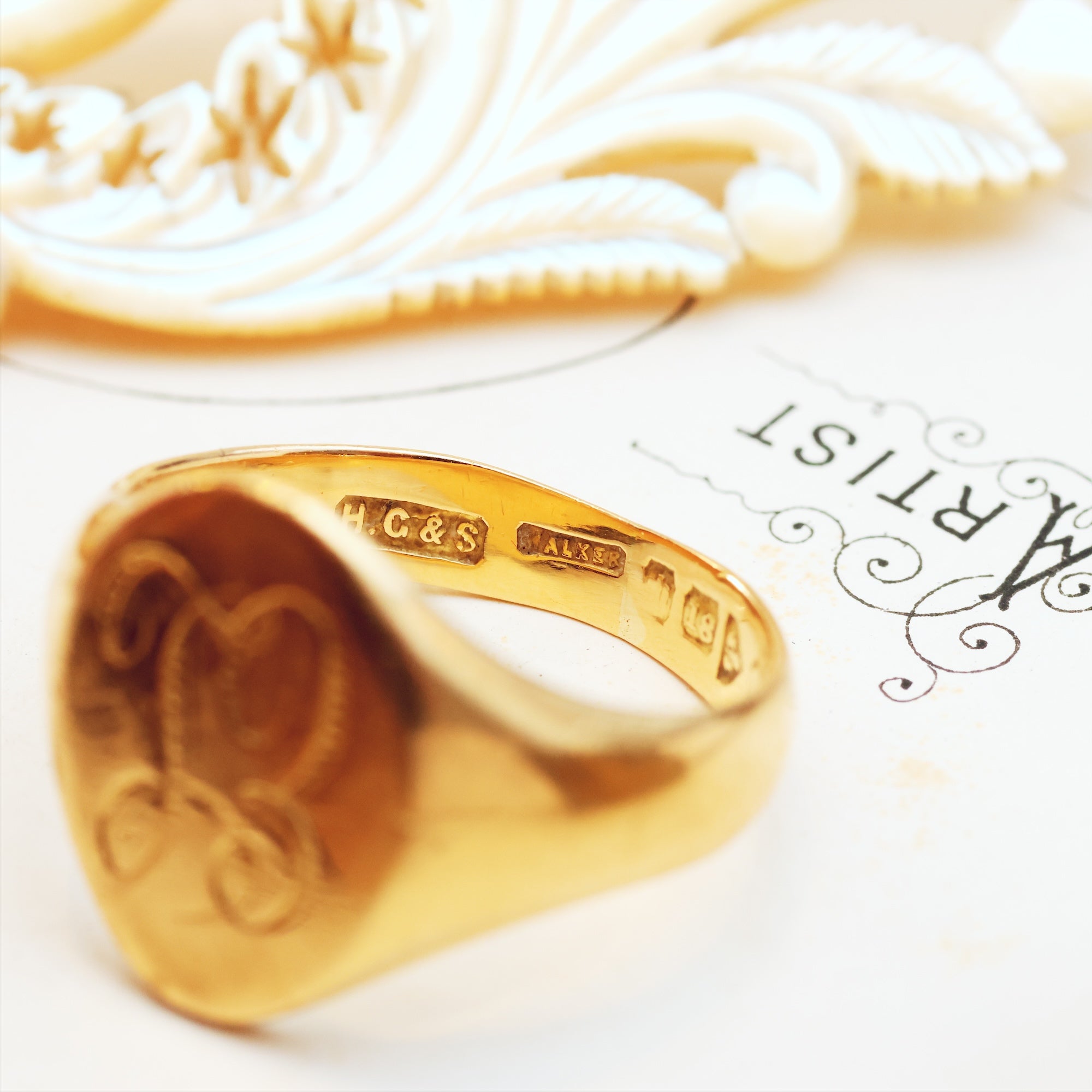 Antique 18ct Gold Hand Engraved 'EL' Signet Ring – Fetheray