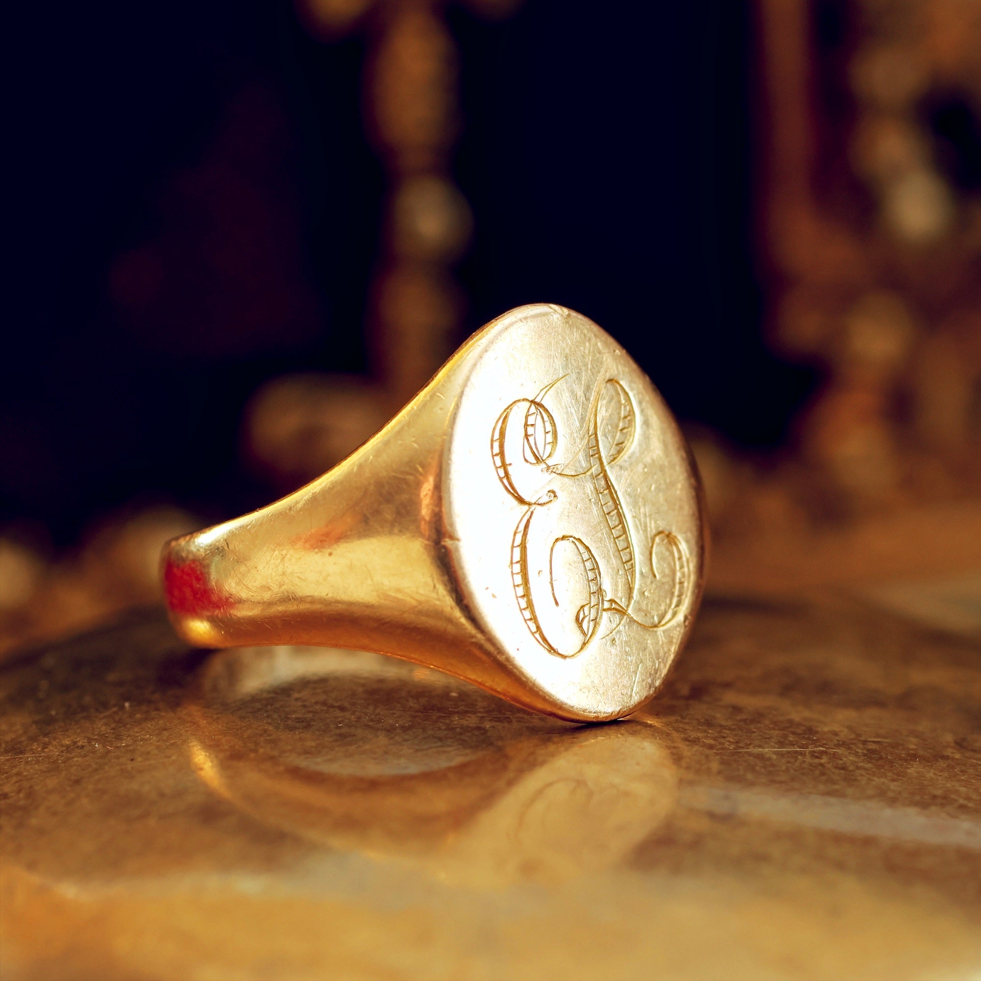 Antique 18ct Gold Hand Engraved 'EL' Signet Ring – Fetheray