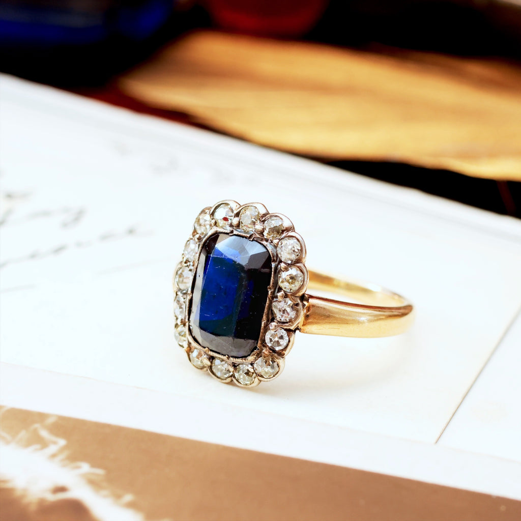 Magical Midnight Blue Sapphire & Diamond Cluster Ring – Fetheray