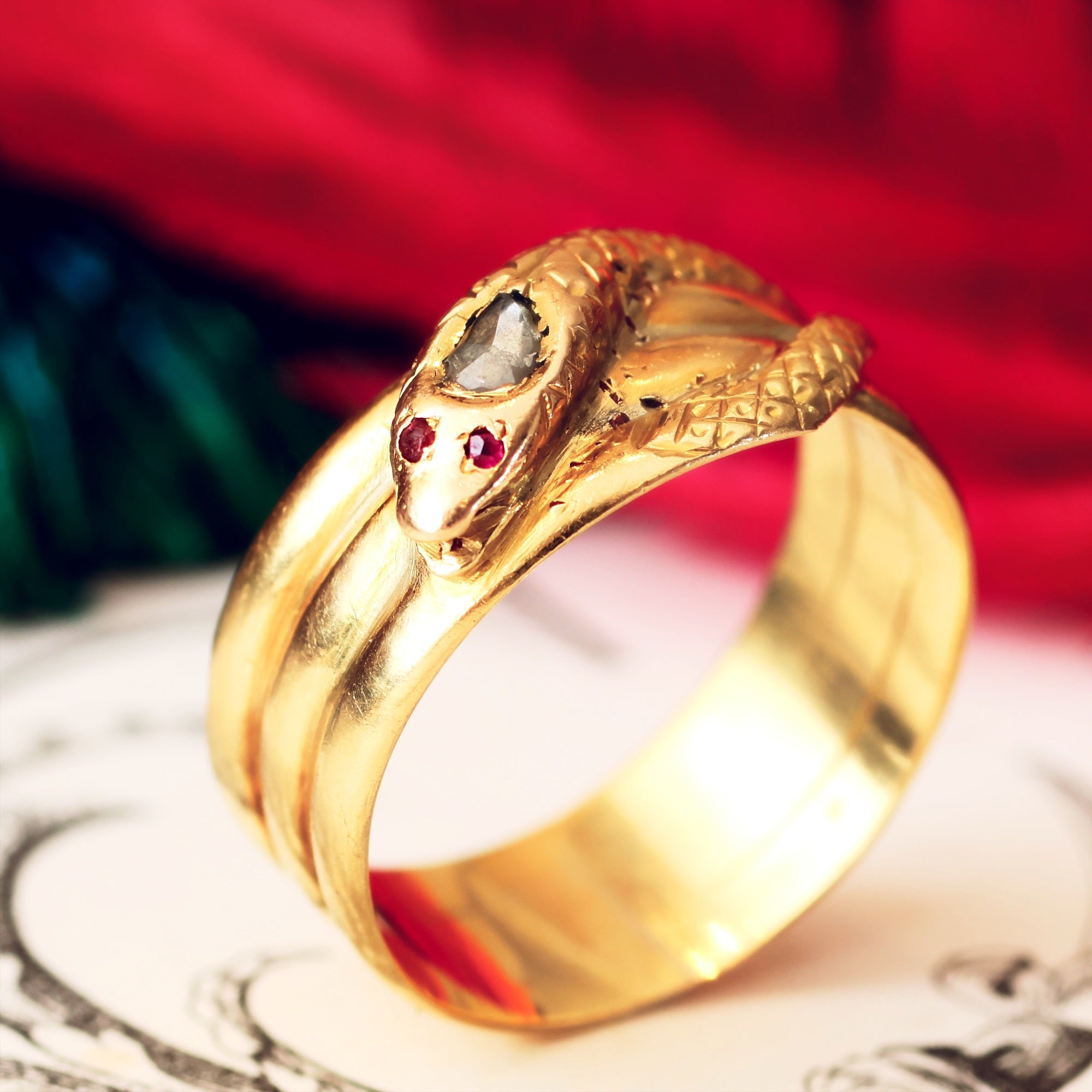Beauteous Antique 18ct Gold Diamond Snake Ring – Fetheray