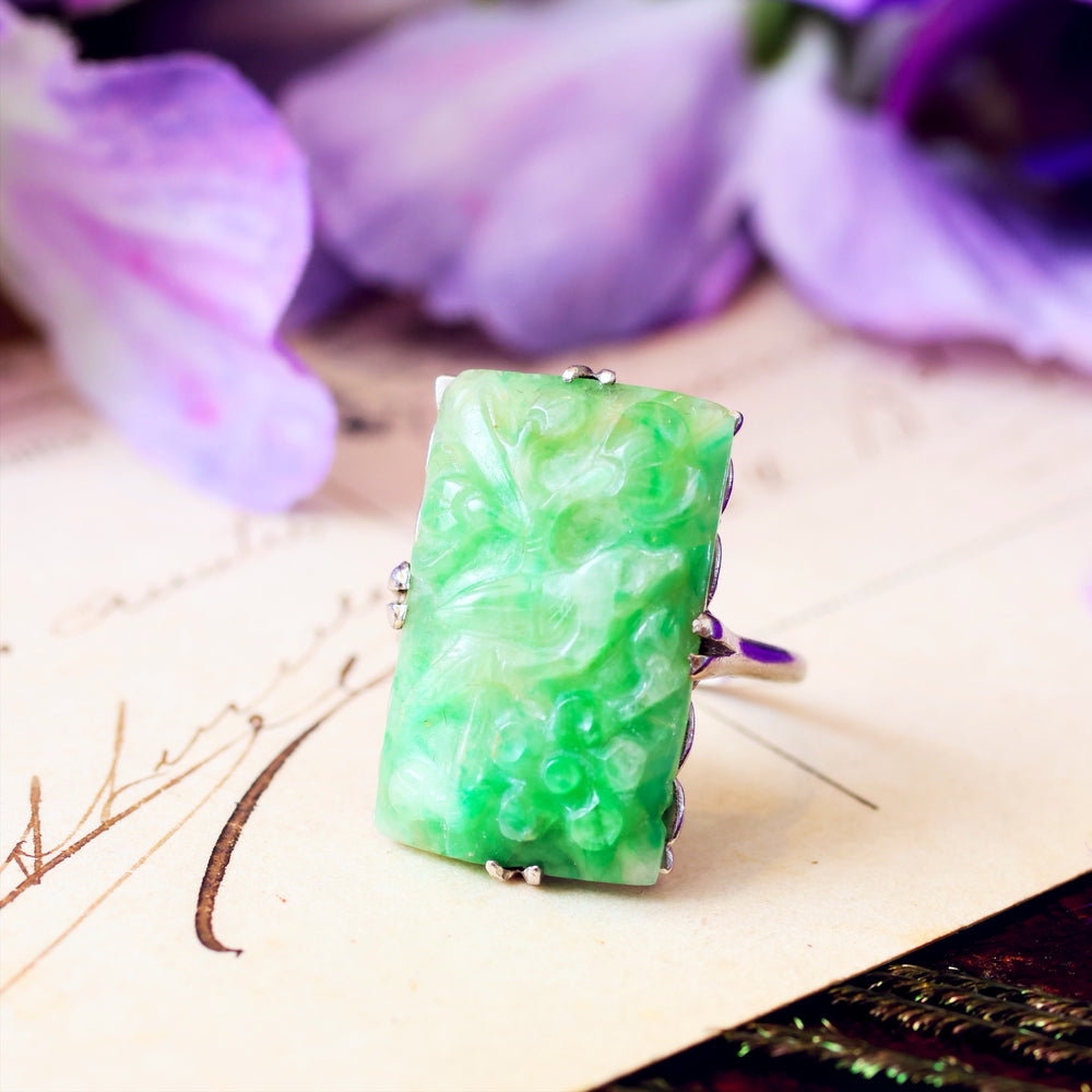 Vintage Art Deco Platinum Carved Jade Ring – Fetheray