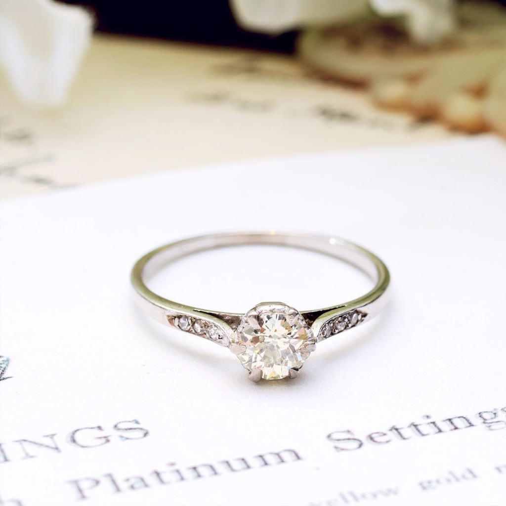 Classic Vintage Platinum Hand Cut Diamond Engagement Ring – Fetheray