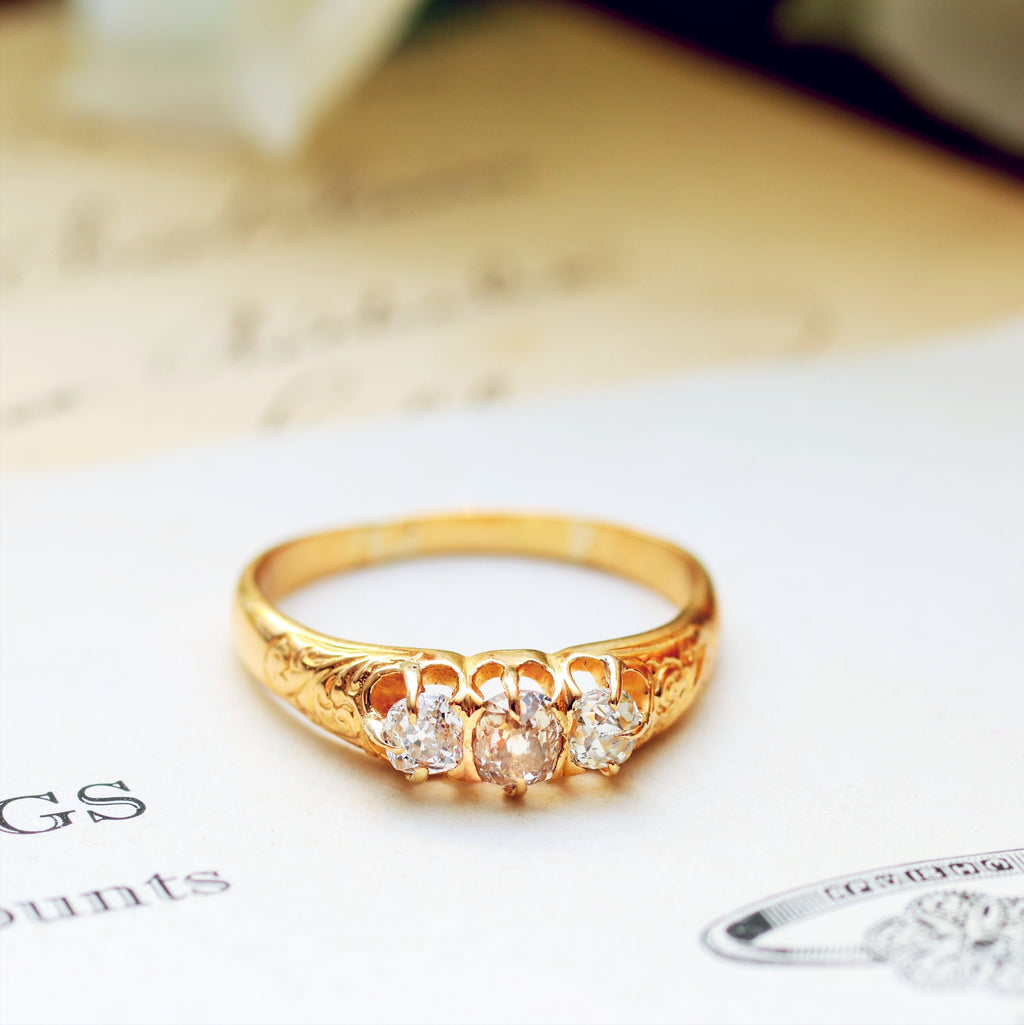 Antique Hand Cut Diamond Trilogy Engagement Ring – Fetheray