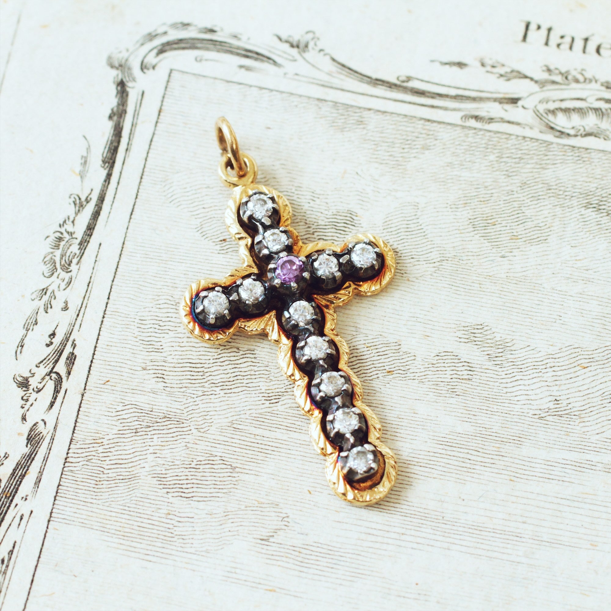 Lovely Floriate Georgian Style 9ct Gold Paste Cross – Fetheray