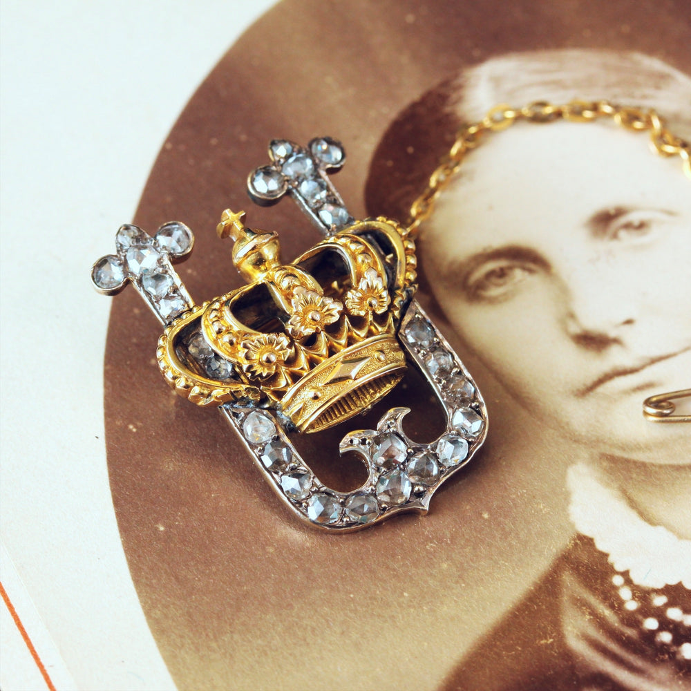 Fabulous Antique Crowned Diamond Initial Brooch – Fetheray