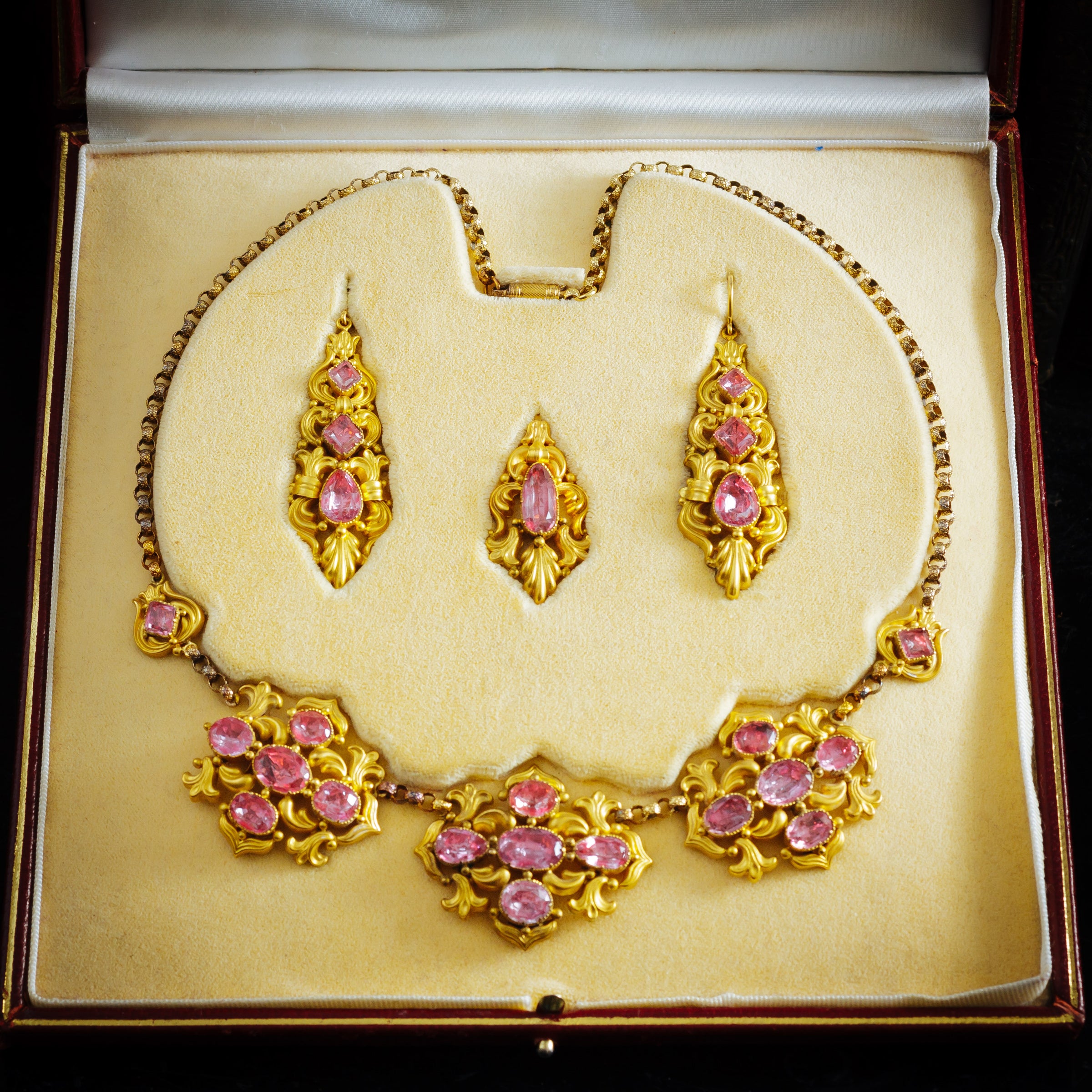 Intoxicating Antique Georgian Foiled Pink Topaz Demi-Parure – Fetheray